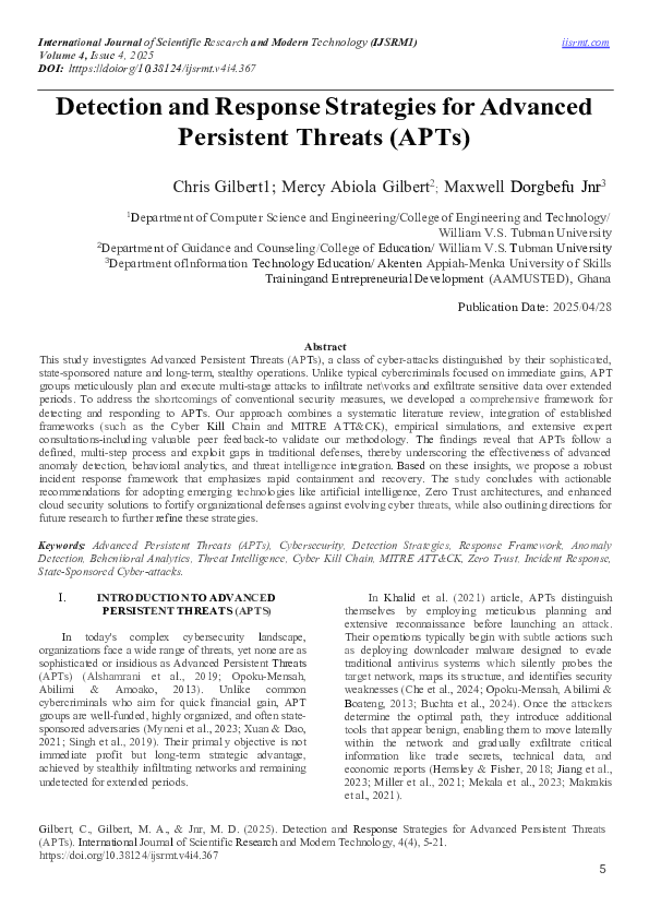 (PDF) Detection and Response Strategies for Advanced Persistent Threats ...