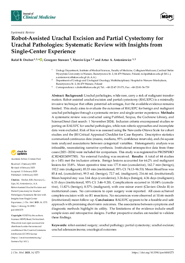 (PDF) Robot-Assisted Urachal Excision and Partial Cystectomy for ...