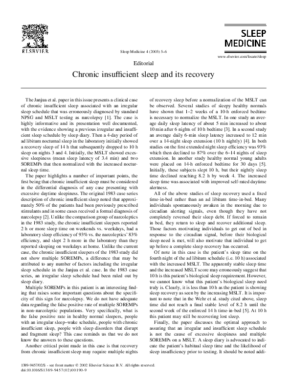 (PDF) Chronic insufficient sleep and its recovery