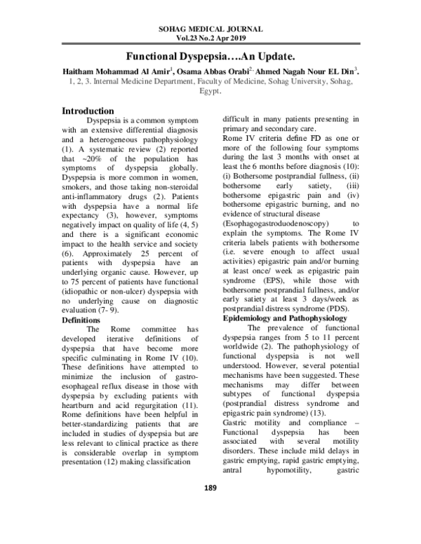 (PDF) Functional Dyspepsia….An Update
