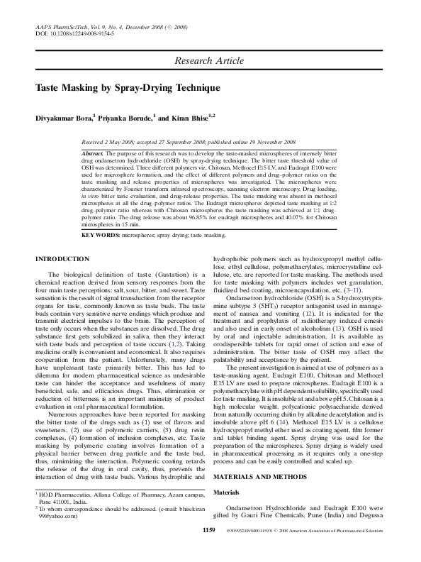 (PDF) Taste Masking by Spray-Drying Technique