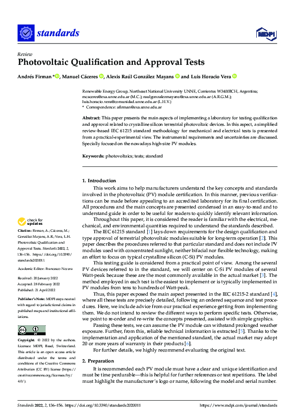 (PDF) Photovoltaic Qualification and Approval Tests