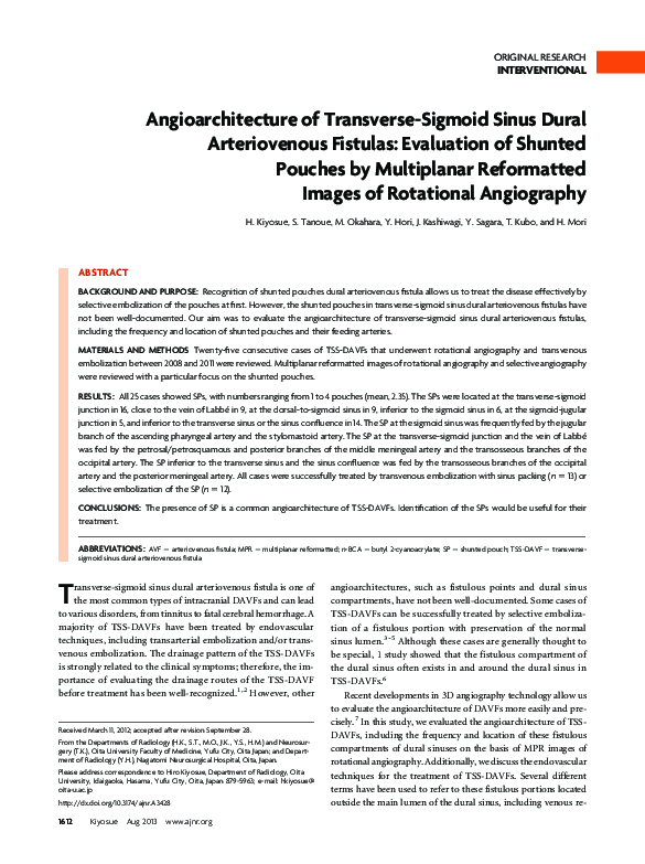 (PDF) Angioarchitecture of Transverse-Sigmoid Sinus Dural Arteriovenous ...