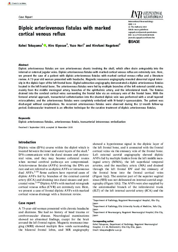 (PDF) Diploic arteriovenous fistulas with marked cortical venous reflux