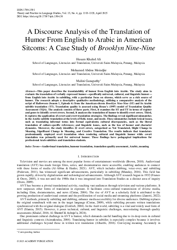 (PDF) A Discourse Analysis of the Translation of Humor From English to ...