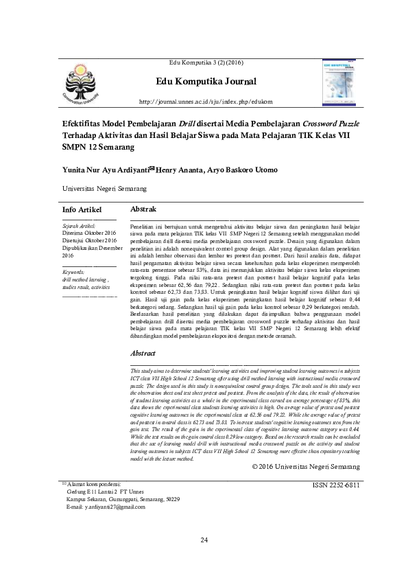 (PDF) Edu Komputika Journal Efektifitas Model Pembelajaran Drill disertai Media Pembelajaran ...