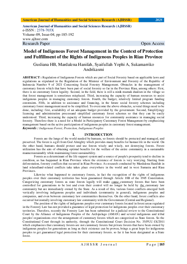 (PDF) Model of Indigenous Forest Management in the Context of Protection and Fulfillment of the ...