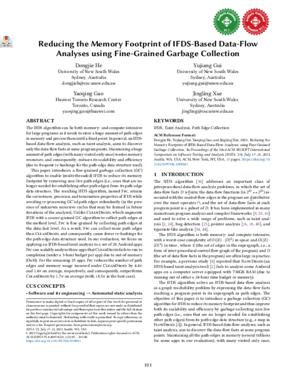 (PDF) Reducing the Memory Footprint of IFDS-Based Data-Flow Analyses ...