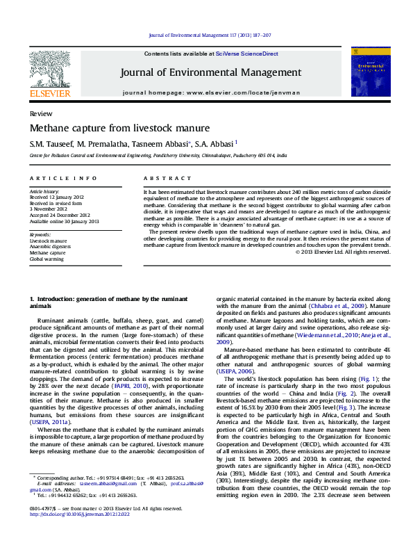 (PDF) Methane capture from livestock manure
