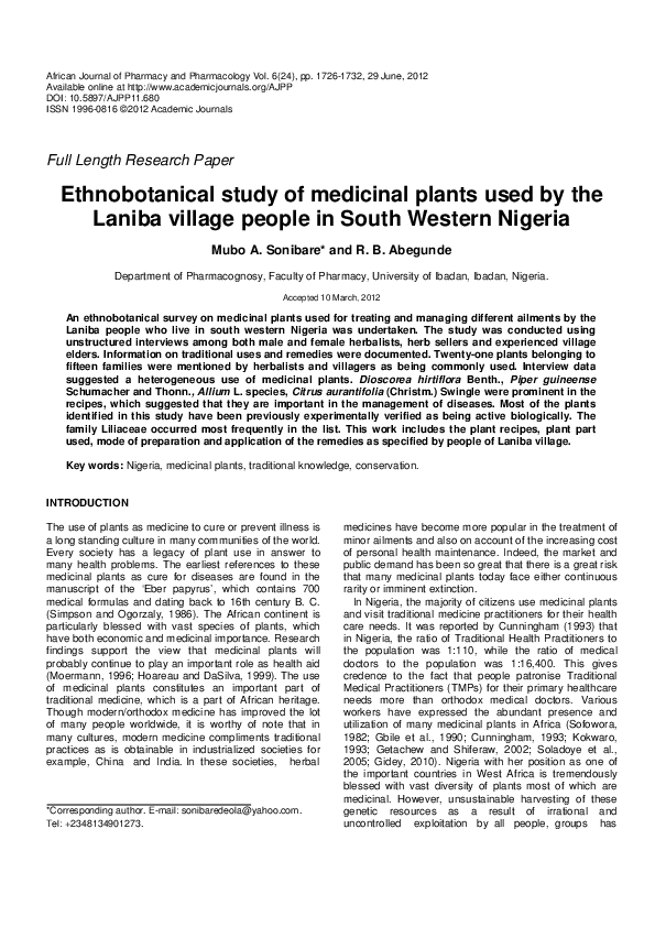 (PDF) Ethnobotanical study of medicinal plants used by the Laniba ...