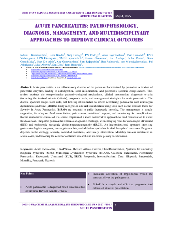 (PDF) Acute Pancreatitis: Pathophysiology, Diagnosis, Management, and ...