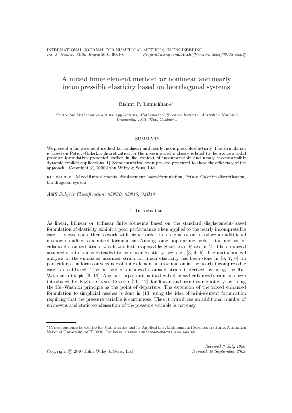 (PDF) A mixed finite element method for non-linear and nearly ...