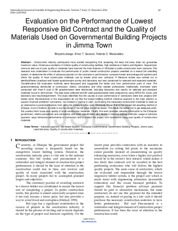 (PDF) Evaluation on the Performance of Lowest Responsive Bid Contract ...