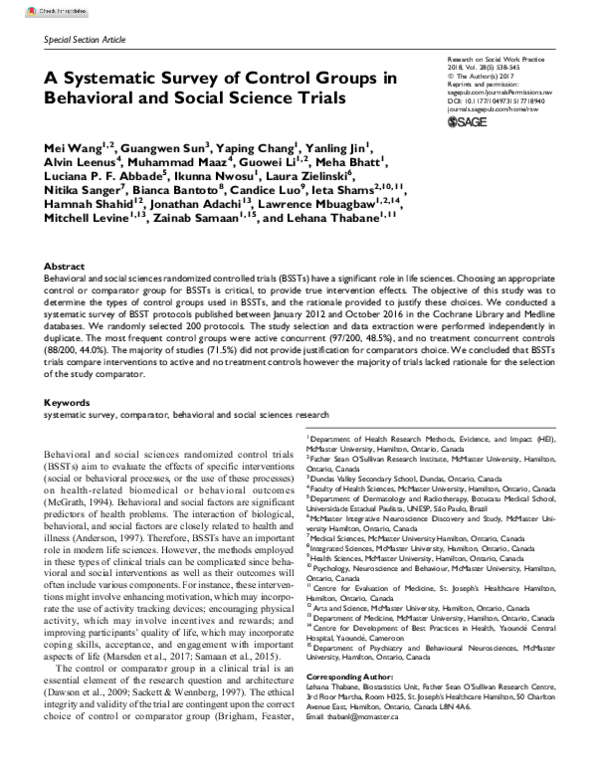 (PDF) A Systematic Survey of Control Groups in Behavioral and Social ...