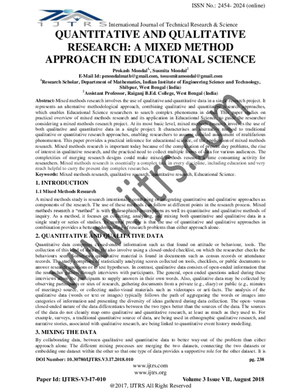(PDF) Quantitative and Qualitative Research: A Mixed Method Approach in Educational Science