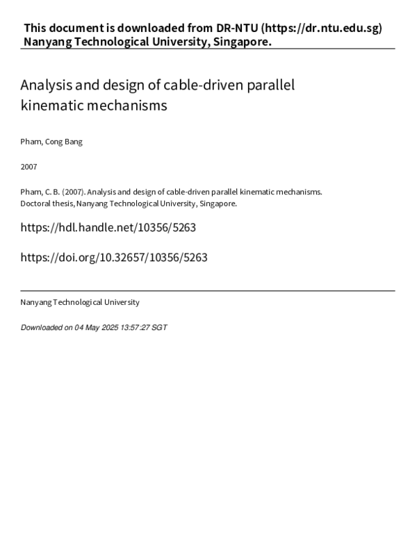 (PDF) Analysis and design of cable-driven parallel kinematic mechanisms