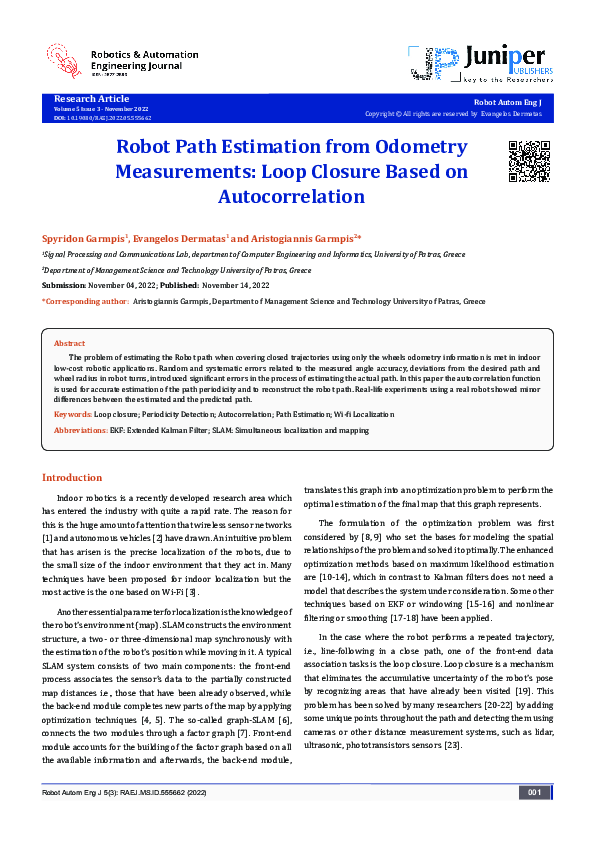 (PDF) Robot Path Estimation from Odometry Measurements: Loop Closure Based on Autocorrelation