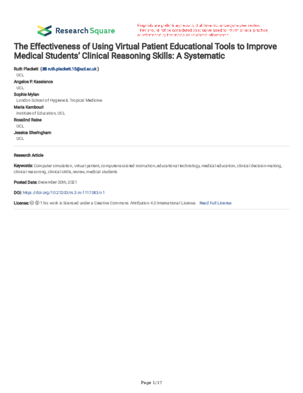(PDF) The Effectiveness of Using Virtual Patient Educational Tools to ...