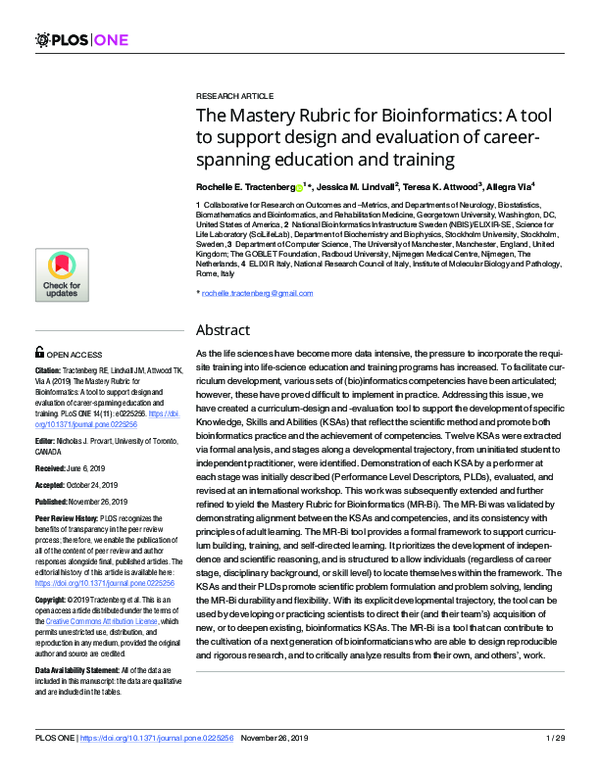 (PDF) The Mastery Rubric for Bioinformatics: a tool to support ...