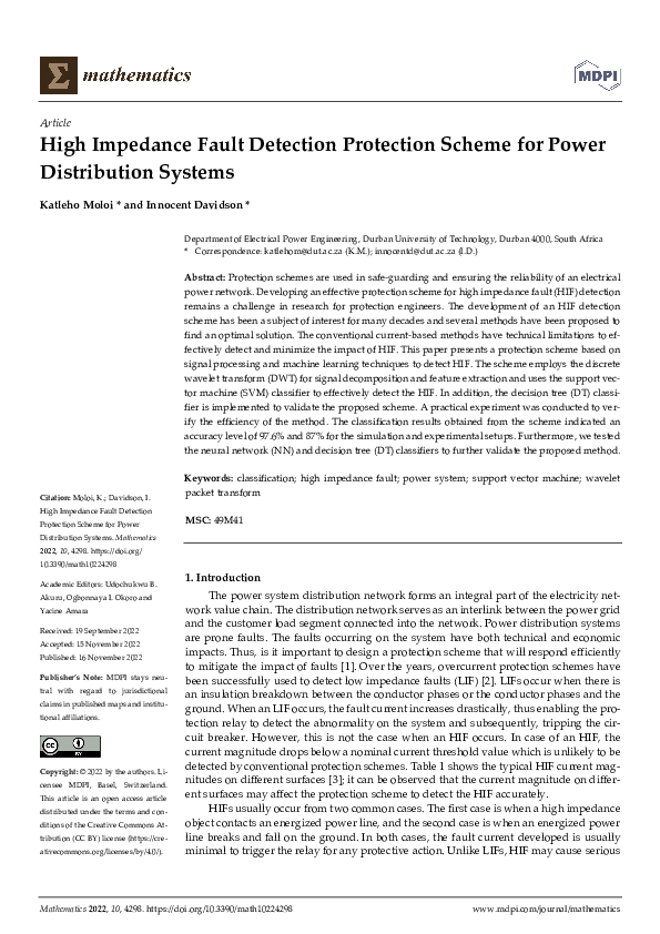 (PDF) High Impedance Fault Detection Protection Scheme for Power ...