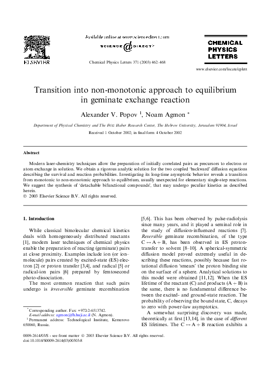 (PDF) Transition into non-monotonic approach to equilibrium in geminate ...