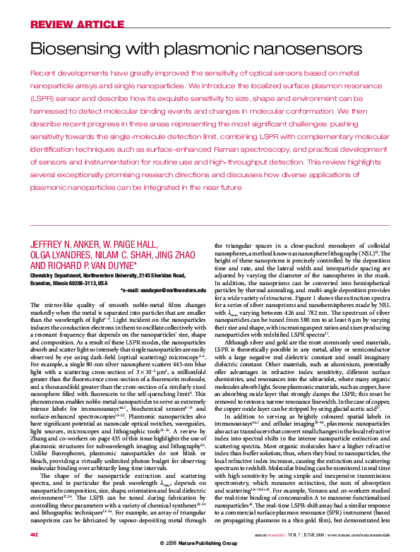 (PDF) Biosensing with plasmonic nanosensors