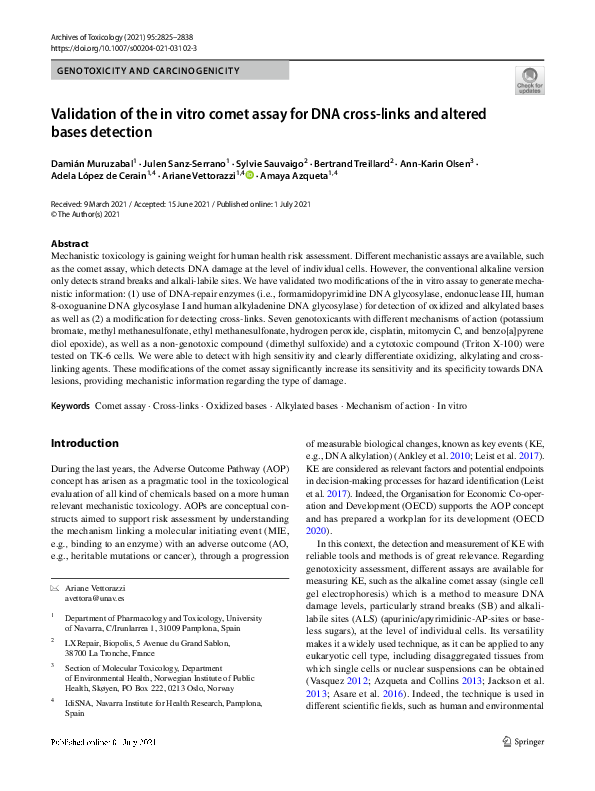 (PDF) Validation of the in vitro comet assay for DNA cross-links and ...