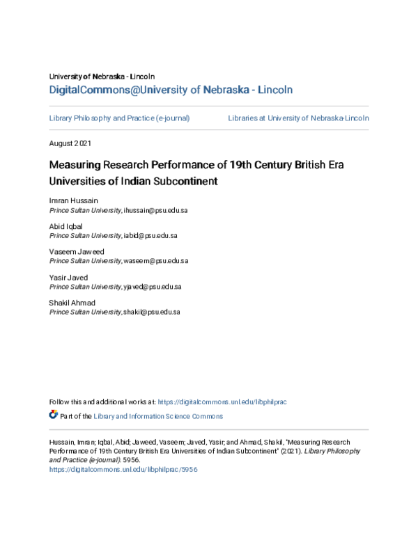 (PDF) Measuring Research Performance of 19th Century British Era ...