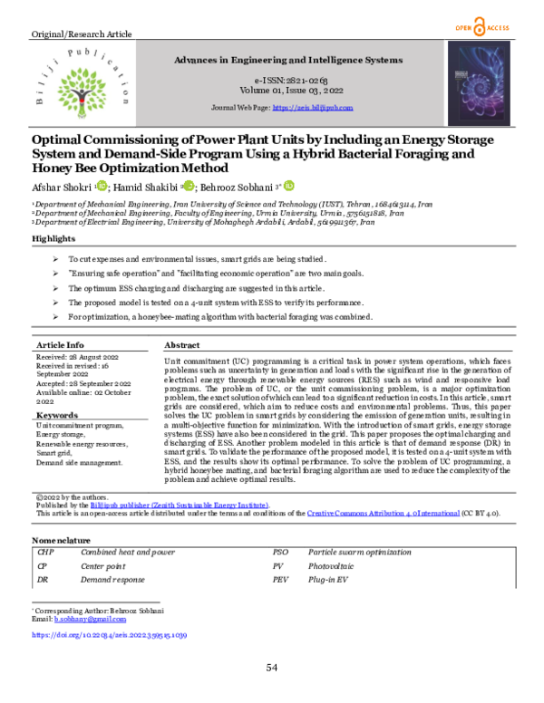 (PDF) Optimal Commissioning of Power Plant Units by Including an Energy Storage System and ...