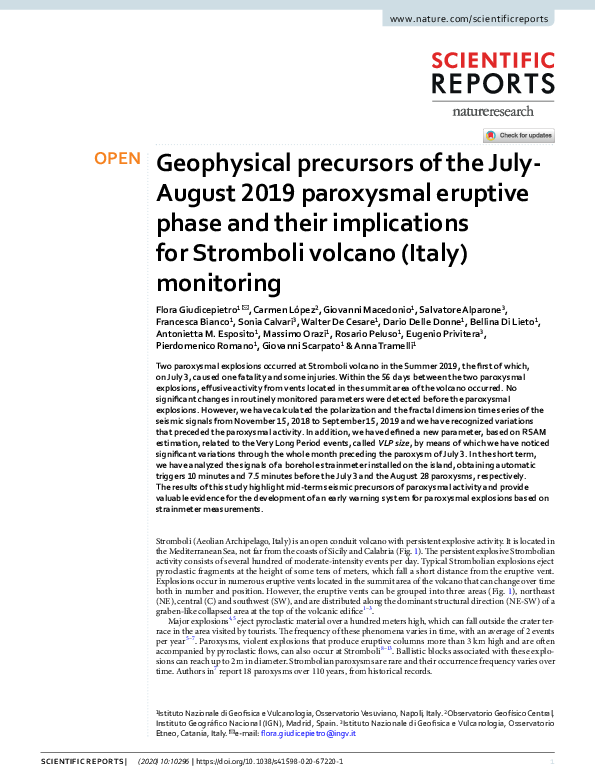 (PDF) Geophysical precursors of the July-August 2019 paroxysmal ...