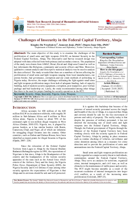 (PDF) Challenges of Insecurity in the Federal Capital Territory, Abuja