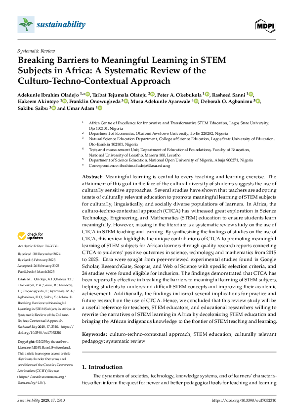 (PDF) Breaking Barriers to Meaningful Learning in STEM Subjects in Africa: A Systematic Review ...