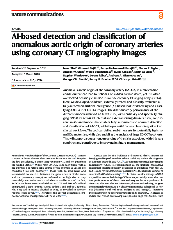 (PDF) AI-based detection and classification of anomalous aortic origin of coronary arteries ...
