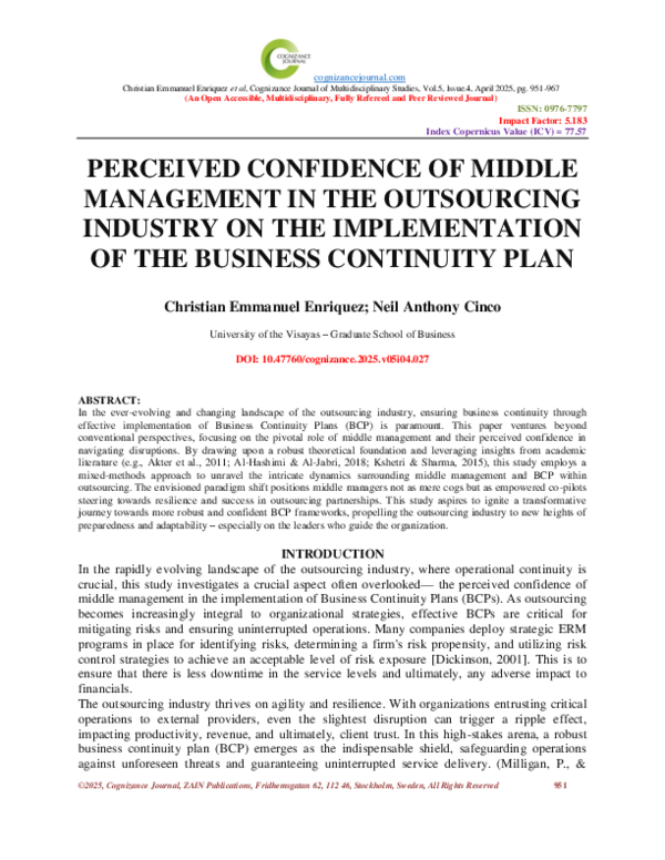 (PDF) PERCEIVED CONFIDENCE OF MIDDLE MANAGEMENT IN THE OUTSOURCING ...