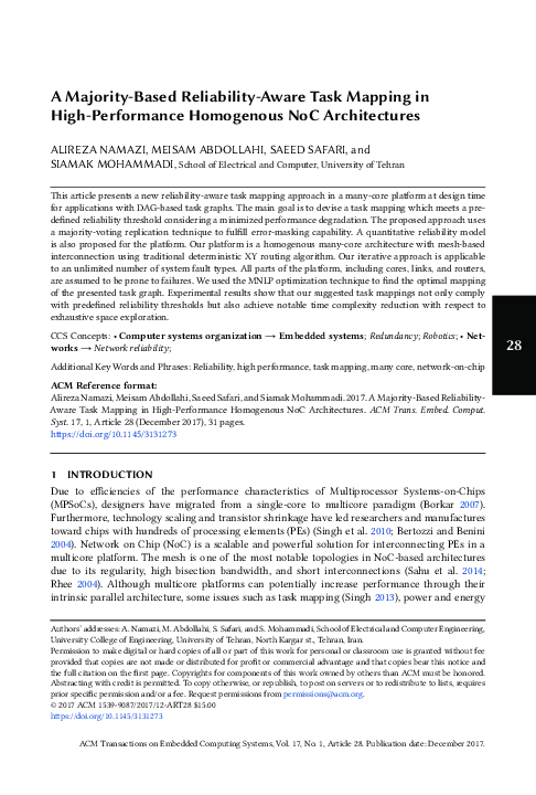 (PDF) A Majority-Based Reliability-Aware Task-Mapping in High-Performance Homogenous NoC ...