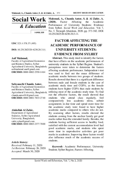 (PDF) Factor Affecting the Academic Performance of University Students ...