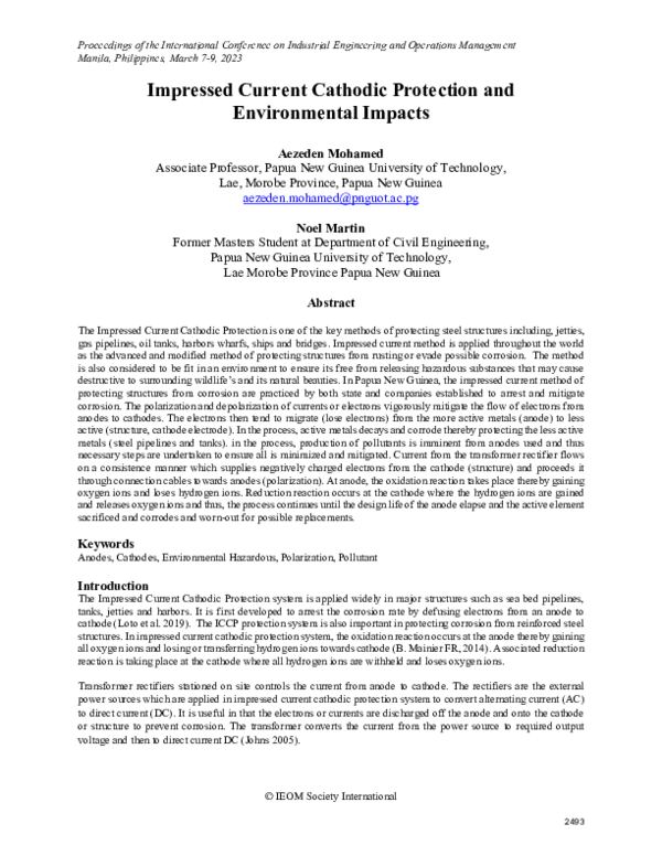 (PDF) Impressed Current Cathodic Protection and Environmental Impacts