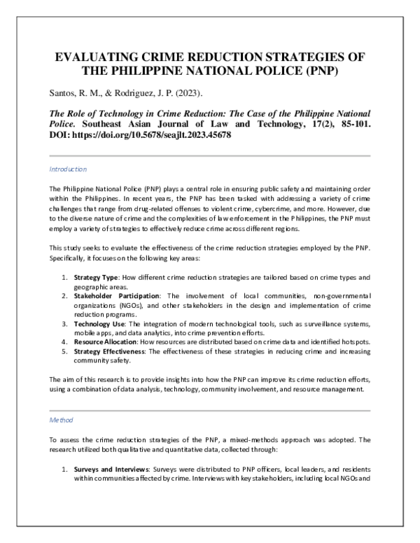 (PDF) EVALUATING CRIME REDUCTION STRATEGIES OF THE PHILIPPINE NATIONAL ...