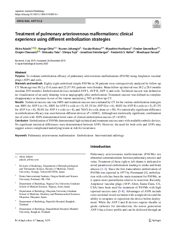 (PDF) Treatment of pulmonary arteriovenous malformations: clinical ...