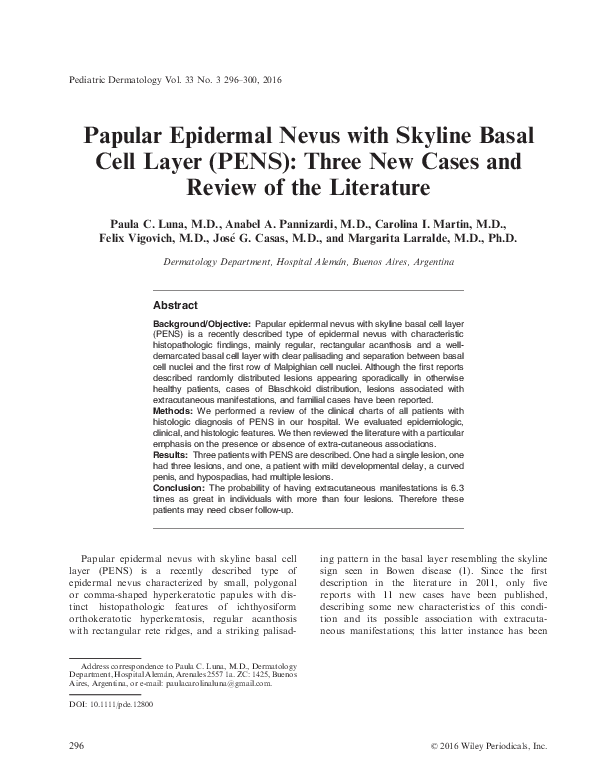 (PDF) Papular epidermal nevus with “skyline” basal cell layer (PENS)