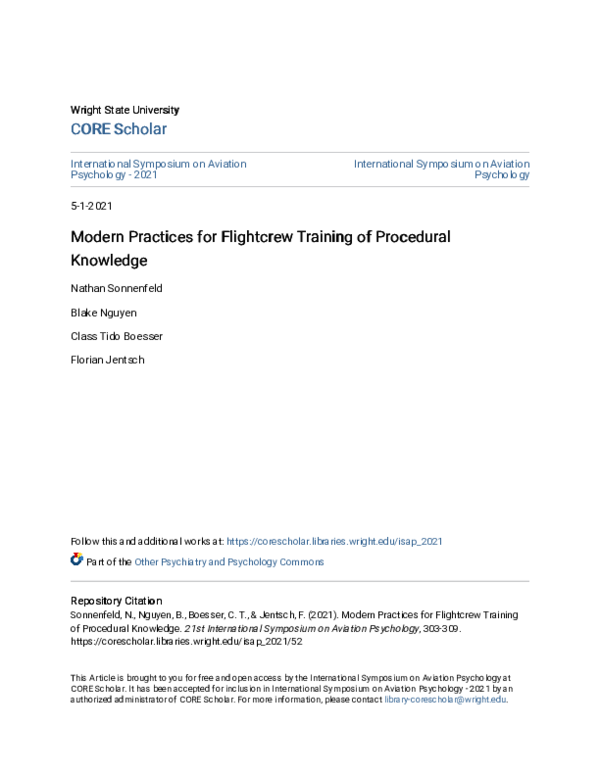(PDF) Modern Practices for Flightcrew Training of Procedural Knowledge
