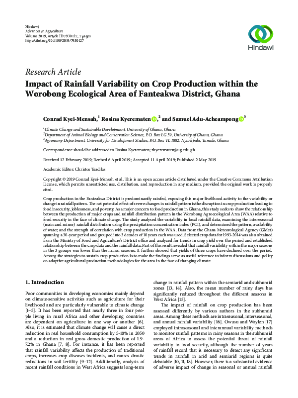 (PDF) Impact of Rainfall Variability on Crop Production within the ...