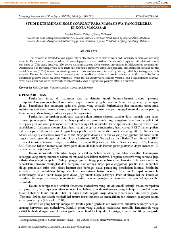 (PDF) Studi Determinasi Role Conflict Pada Mahasiswa Yang Bekerja DI ...