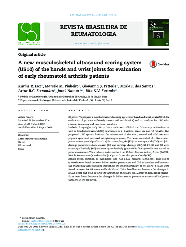 (PDF) A new musculoskeletal ultrasound scoring system (US10) of the ...