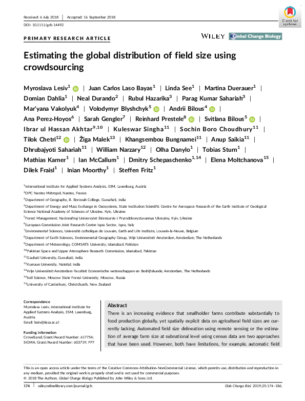 (PDF) Estimating the global distribution of field size using crowdsourcing