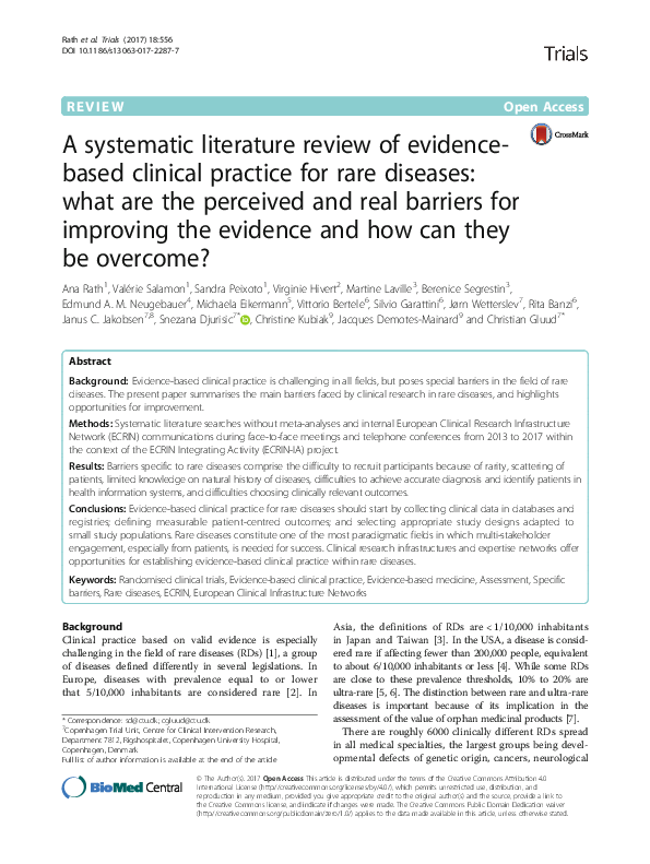 (PDF) A systematic literature review of evidence-based clinical practice for rare diseases: what ...