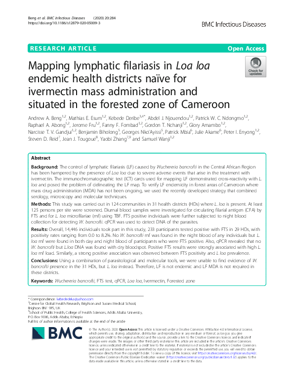 (PDF) Mapping lymphatic filariasis in Loa loa endemic health districts ...