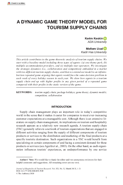 (PDF) A Dynamic Game Theory Model For Tourism Supply Chains