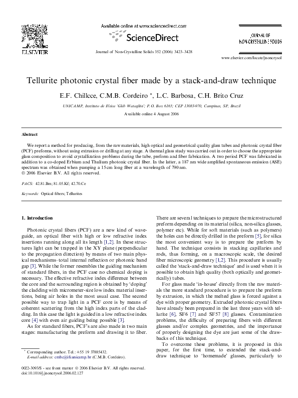 (PDF) Tellurite photonic crystal fiber made by a stack-and-draw technique