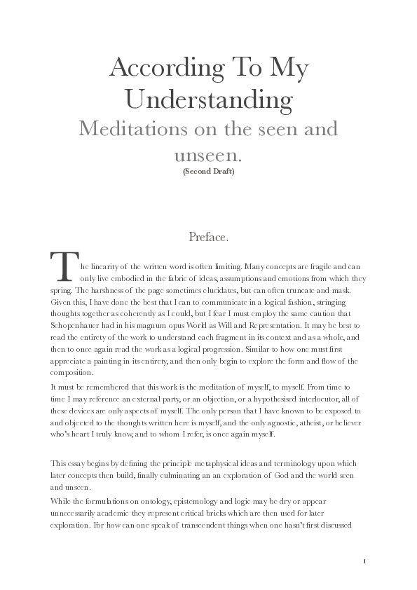(PDF) According To My Understanding - Meditations on the seen and unseen